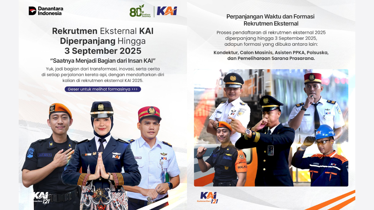 Masih Ada Kesempatan! Lowongan Kerja KAI 2025 Diperpanjang Hingga 3 September, Lulusan SMA-S1 ...